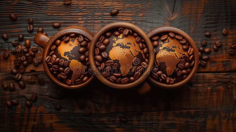 World Map Lined with Coffee Beans Stock Illustration - Illustration of ...