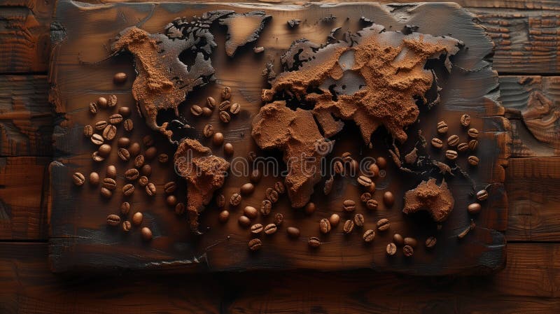 World Map Lined with Coffee Beans Stock Illustration - Illustration of ...