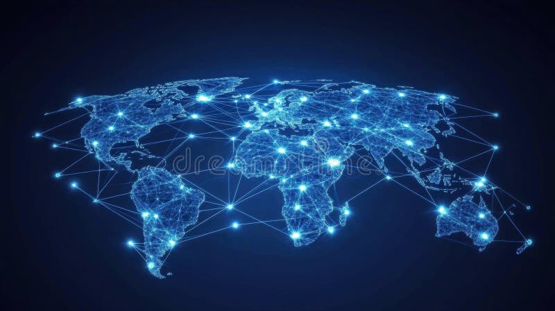 A World Map with Lines and Dots Stock Illustration - Illustration of ...