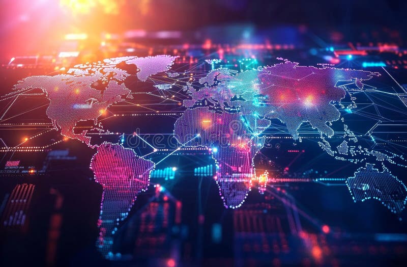 World Map with Lines and Dots Connecting All the Continents Stock Photo ...