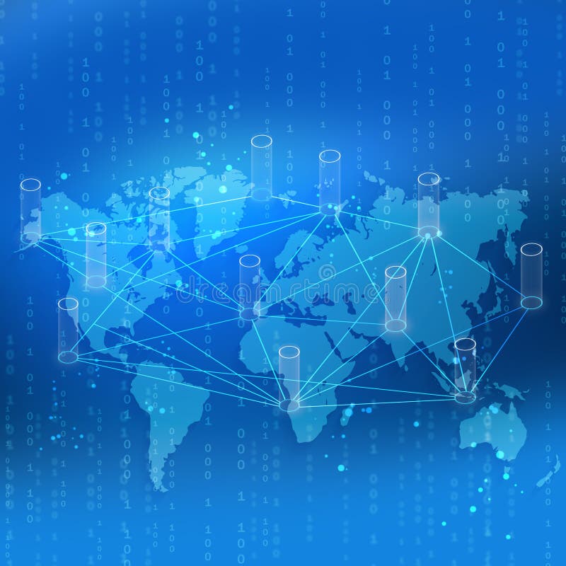World Map with Links and Circles Located on a Blue Stock Illustration ...