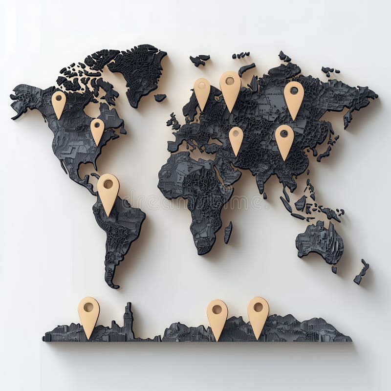 World Map with Location Markers Global Travel Destinations Stock ...
