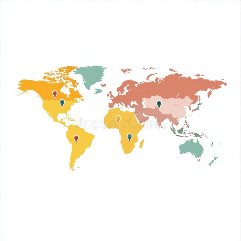 World Map with Location Markers Showing Global Reach Stock Illustration ...
