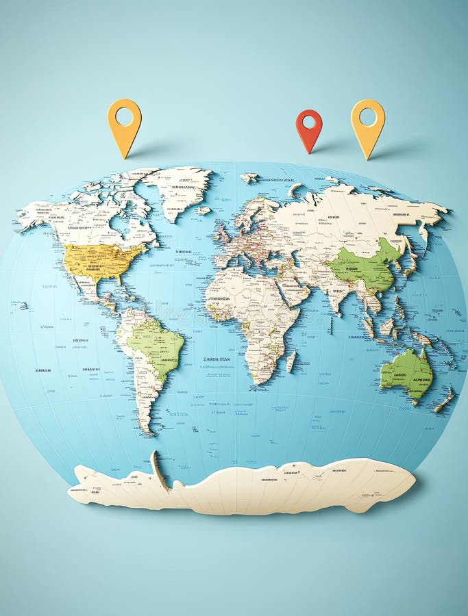World Map with Location Pins Stock Illustration - Illustration of globe ...