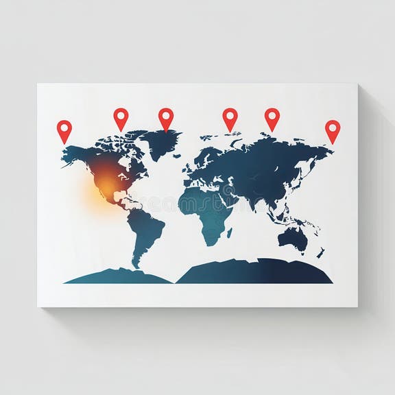 World Map with Location Pins Global Network Connections Stock ...