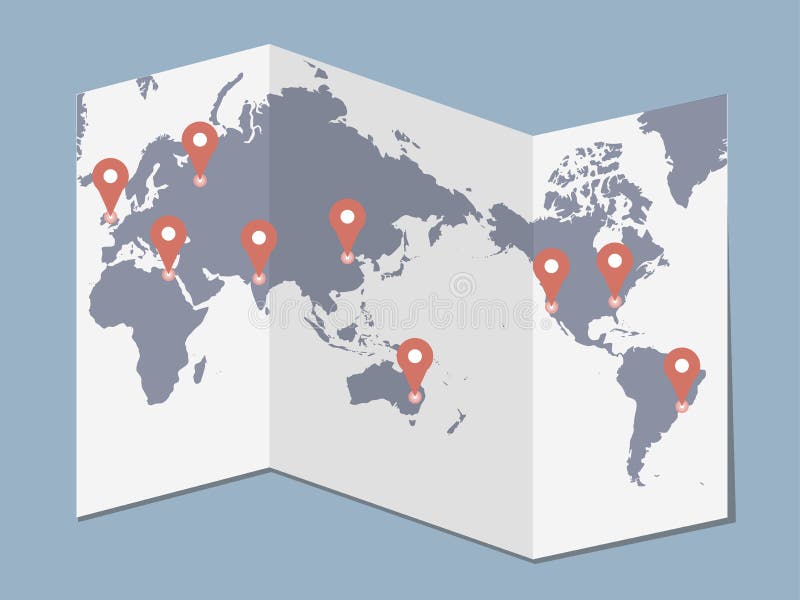 The World Map and the Location Tags of the Main Cities Stock Vector ...