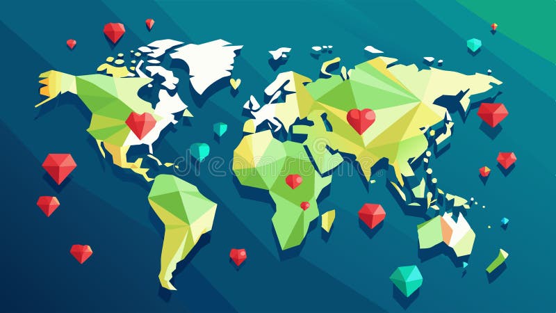 World Map. Love of the Planet. Hearts Float Around the World Stock ...