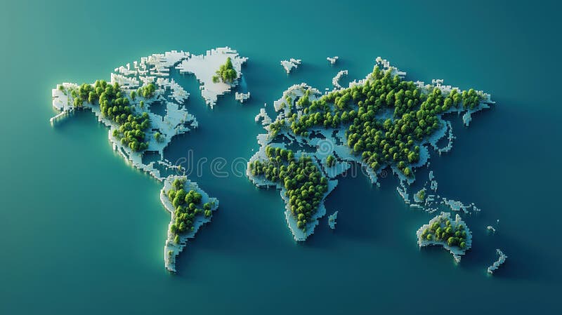 World Map with Lush Green Forests and Trees Stock Illustration ...