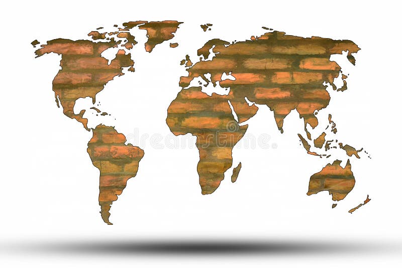 World Map Made of Bricks on a White Background Stock Photo - Image of ...