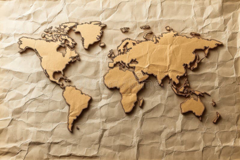 World Map Made of Cardboard, with an Empty Space Neutral Aged Paper ...