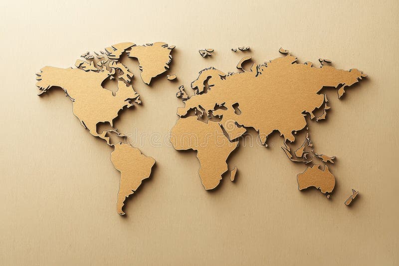 World Map Made of Cardboard, with an Empty Space Neutral Aged Paper ...