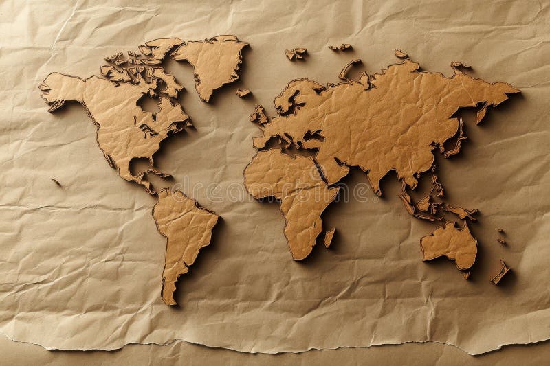 World Map Made of Cardboard, with an Empty Space Neutral Aged Paper ...