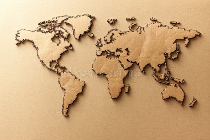 World Map Made of Cardboard, with an Empty Space Neutral Aged Paper ...