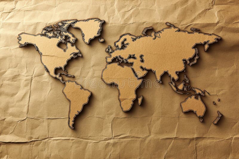 World Map Made of Cardboard, with an Empty Space Neutral Aged Paper ...