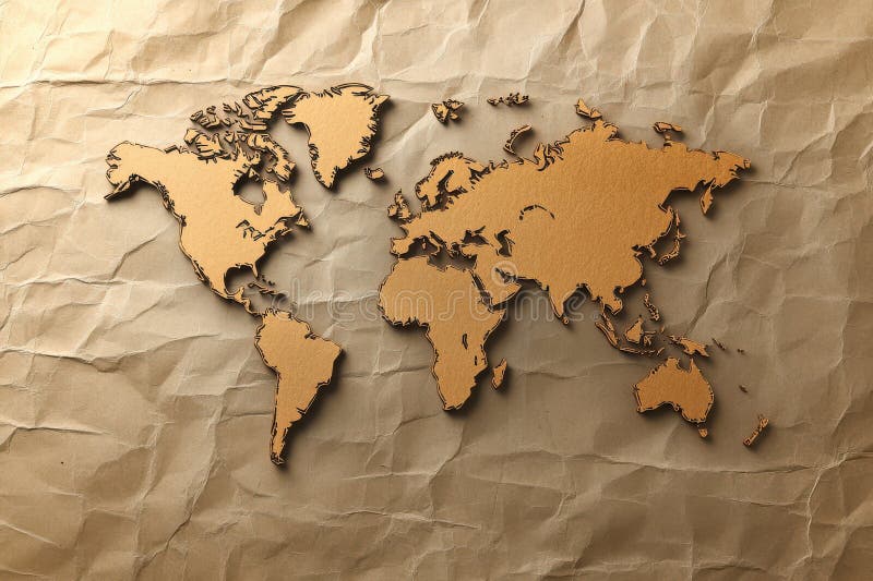 World Map Made of Cardboard, with an Empty Space Neutral Aged Paper ...
