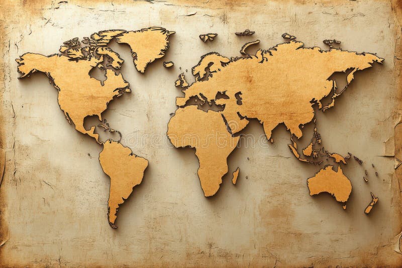 World Map Made of Cardboard, with an Empty Space Neutral Aged Paper ...