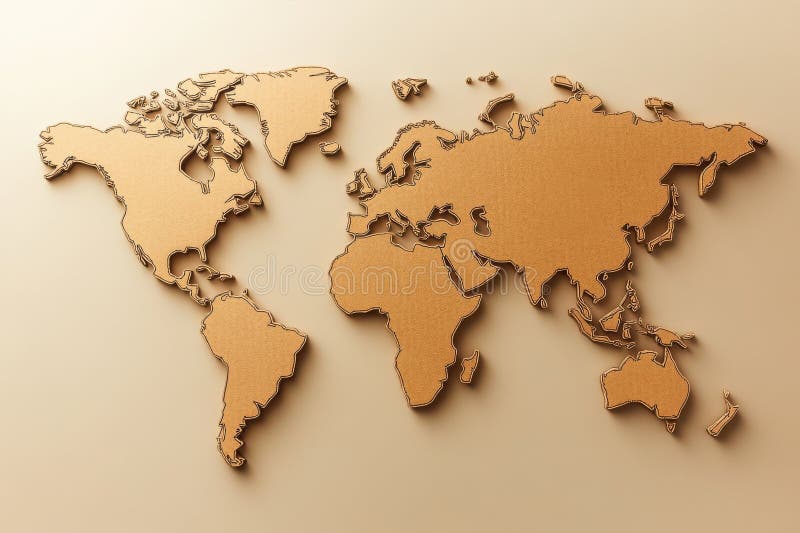 World Map Made of Cardboard, with an Empty Space Neutral Aged Paper ...