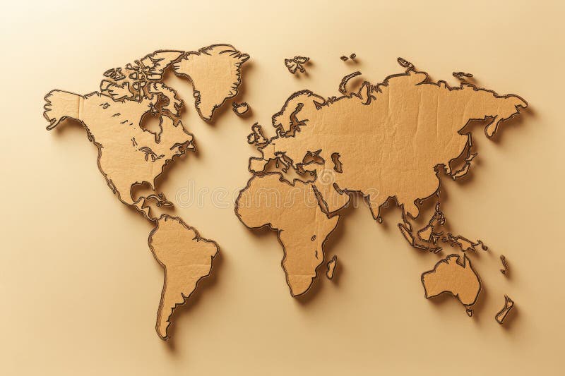 World Map Made of Cardboard, with an Empty Space Neutral Aged Paper ...