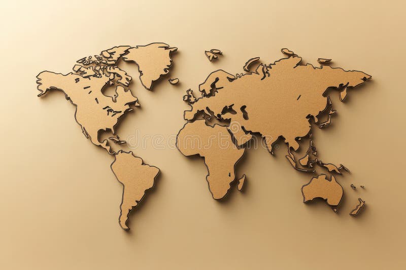 World Map Made of Cardboard, with an Empty Space Neutral Aged Paper ...