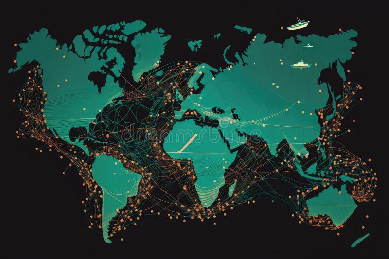 World Map Made of Cargo Ship Routes Vector-style Stock Illustration ...