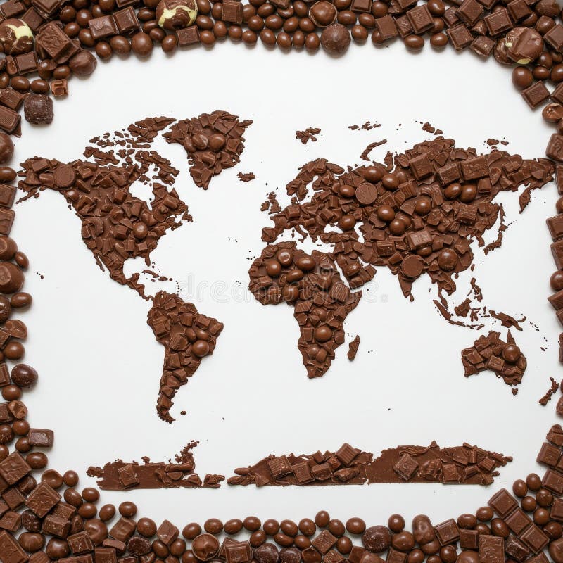 World Map Made of Chocolate Isolated on White Background Stock ...