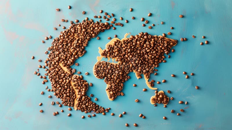 World Map Made Coffee Beans Blue Background Stock Photos - Free ...