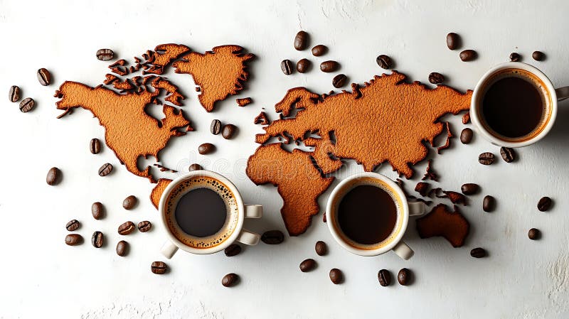 A World Map Made from Coffee Beans Laid Out on a Flat Surface with a ...