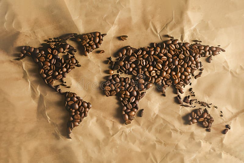 World Map Made of Coffee Beans Stock Image - Image of morning, elegant ...