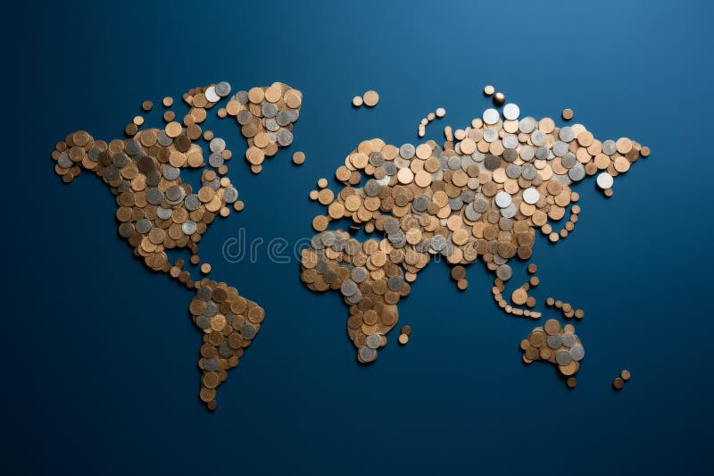World Map Made of Coins. Beautiful Illustration Picture Stock ...