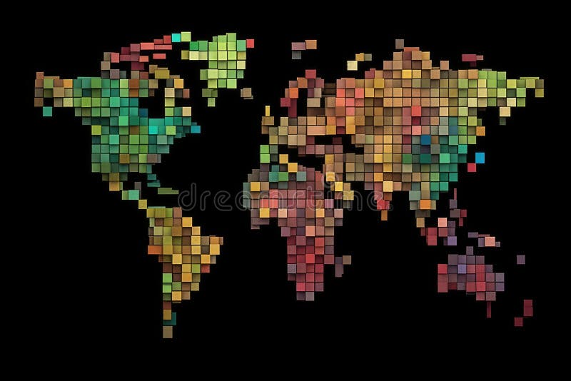 World Map Made of Colored Cubes in Pastel Colors on Black Background ...