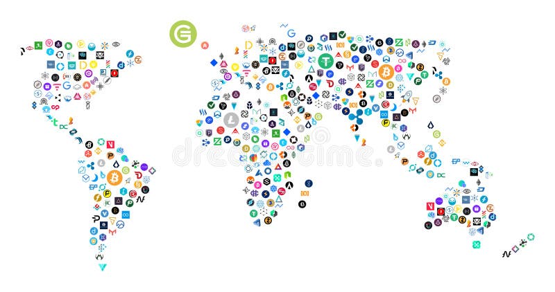 World Map Made of Crypto Currency Icons Stock Vector - Illustration of ...