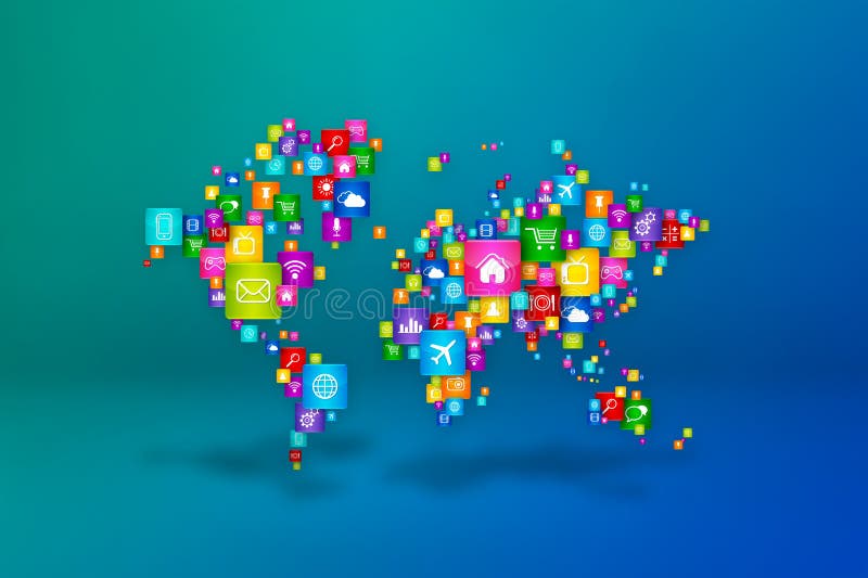 World Map Made of Desktop Apps Icons Stock Illustration - Illustration ...