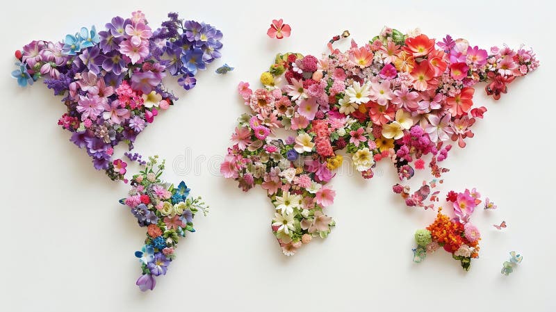 World Map Made Different Beautiful Flowers Stock Photos - Free ...