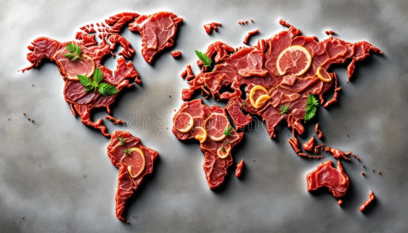 World Map Made of Different Types of Meat Stock Illustration ...