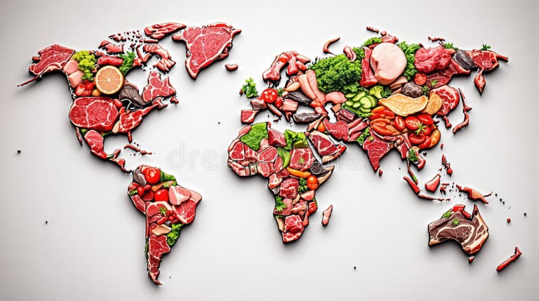 World Map Made of Different Types of Meat Stock Illustration ...