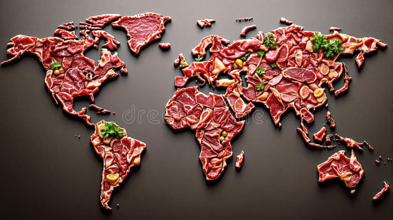 World Map Made of Different Types of Meat Stock Illustration ...