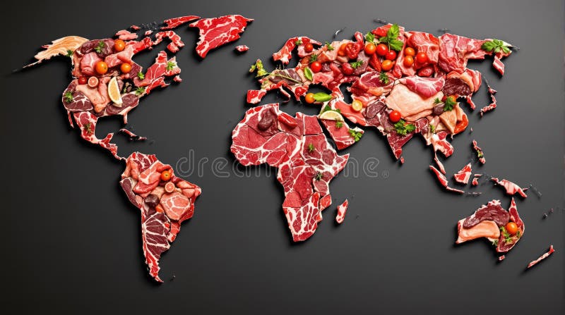 World Map Made of Different Types of Meat Stock Illustration ...