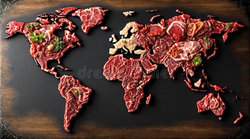 World Map Made of Different Types of Meat Stock Illustration ...