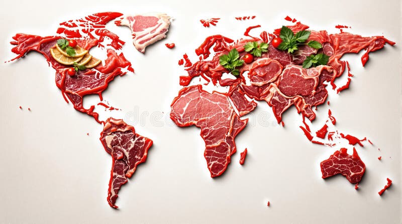 World Map Made of Different Types of Meat Stock Illustration ...