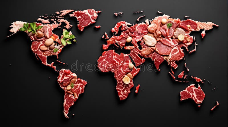 World Map Made of Different Types of Meat Stock Illustration ...