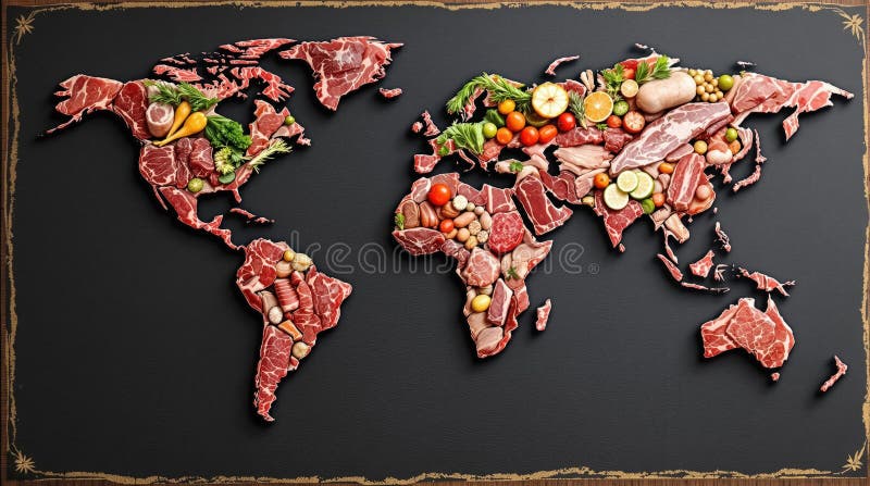 World Map Made of Different Types of Meat Stock Illustration ...