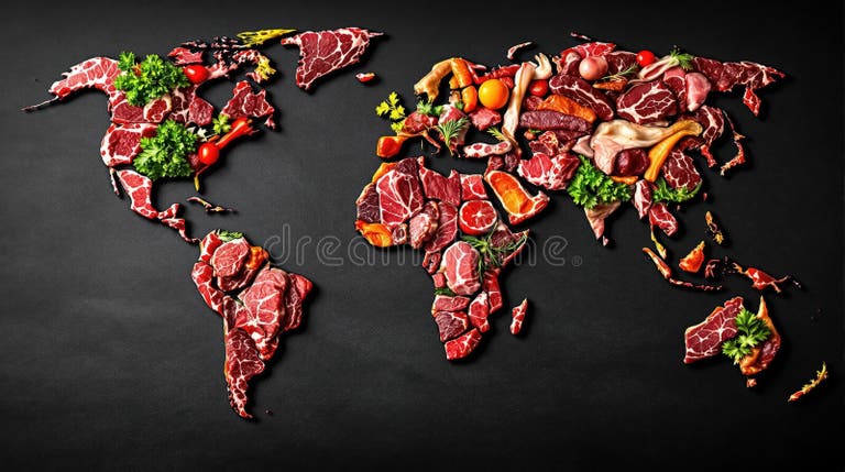World Map Made of Different Types of Meat Stock Illustration ...