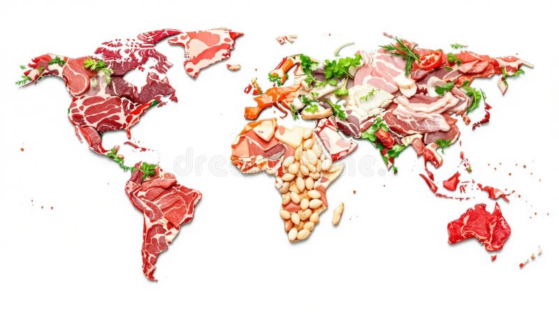 World Map Made of Different Types of Meat Stock Illustration ...