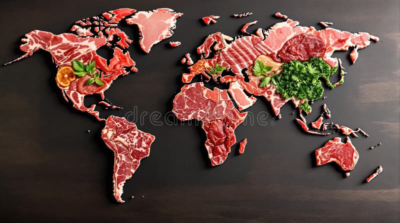World Map Made of Different Types of Meat Stock Illustration ...