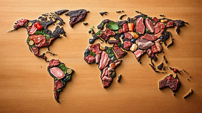 World Map Made of Different Types of Meat Stock Illustration ...