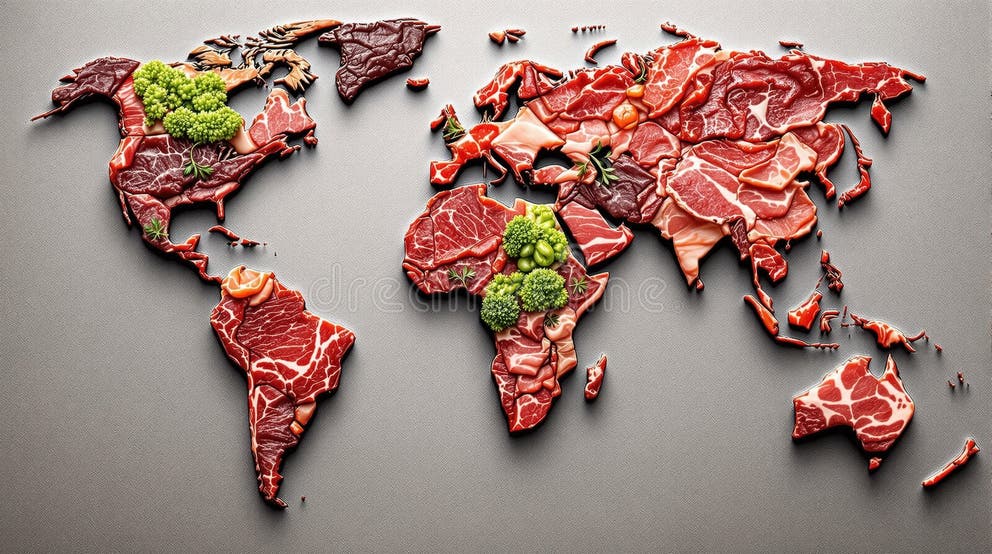 World Map Made of Different Types of Meat Stock Illustration ...