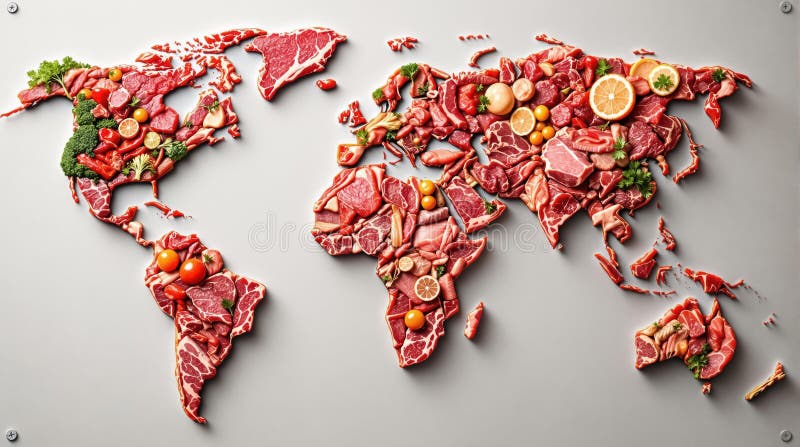 World Map Made of Different Types of Meat Stock Illustration ...