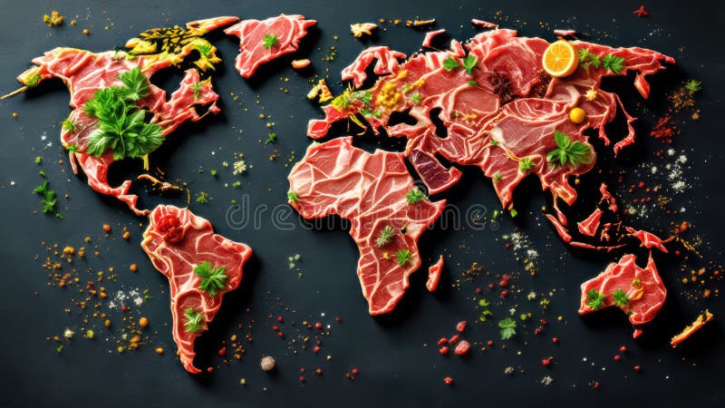 World Map Made of Different Types of Meat Stock Illustration ...