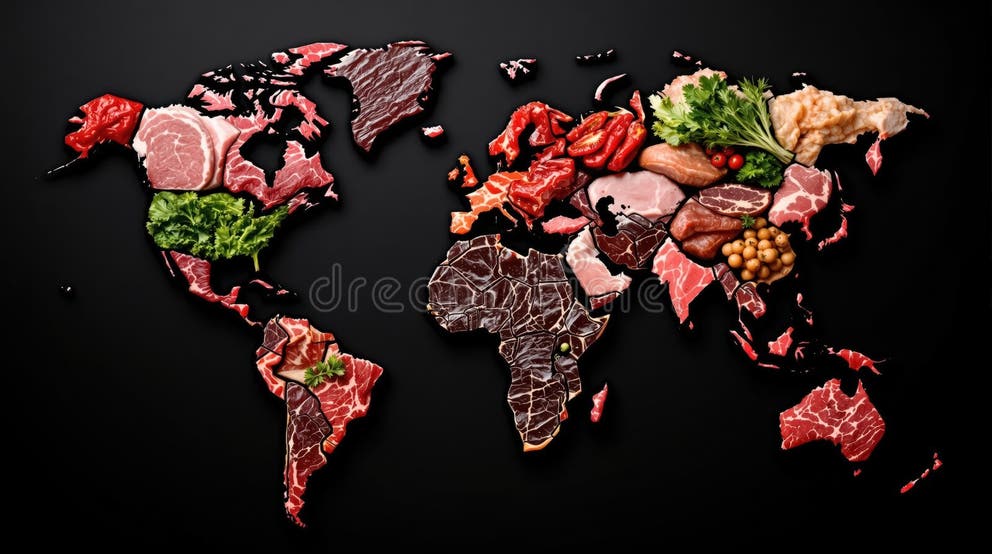 World Map Made of Different Types of Meat Stock Illustration ...