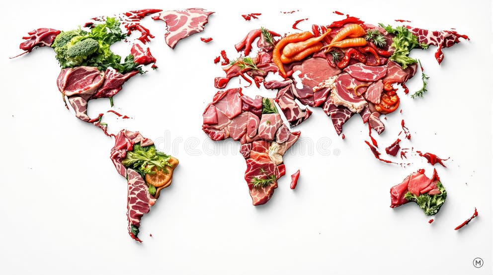 World Map Made of Different Types of Meat Stock Illustration ...